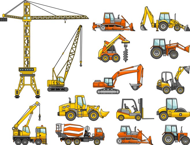 Construction vehicles set heavy machines Vector Image