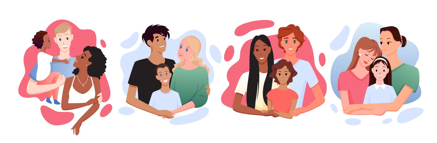 Happy family time and leisure set mother father Vector Image