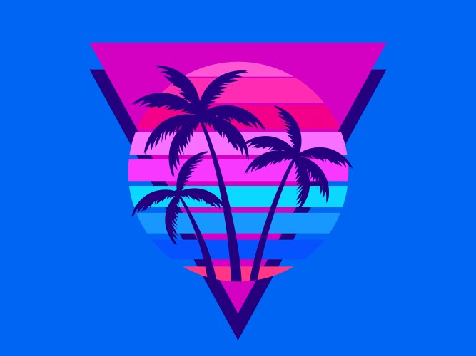 Retro futuristic sunset with palm trees Royalty Free Vector