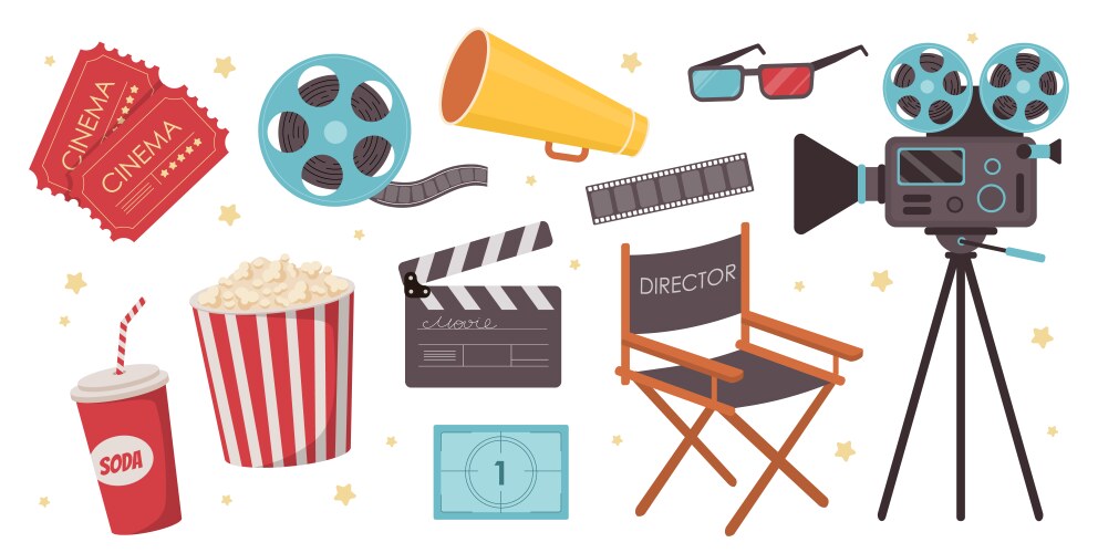 Movie and cinema items set Royalty Free Vector Image