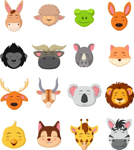 Cartoon happy animal head collection Royalty Free Vector