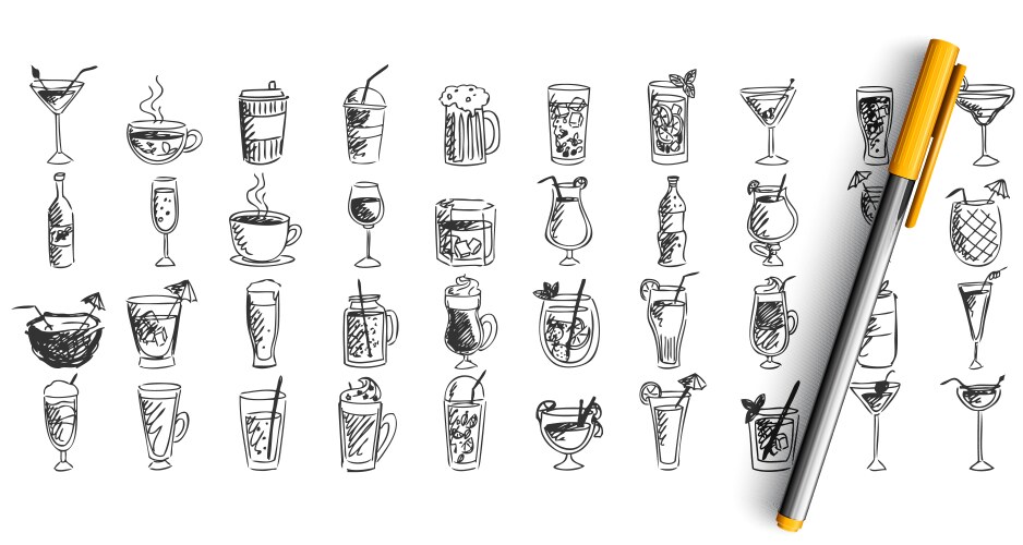Cocktails Doodle Vector Images (over 12,000)