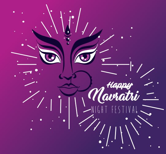 Happy navratri celebration poster with face durga Vector Image