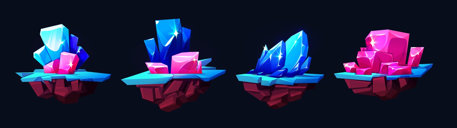 Crystal gem stones set magic precious colorful Vector Image