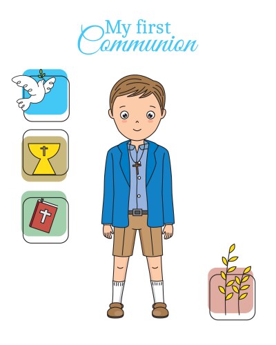 First holy communion for cute little boy Vector Image