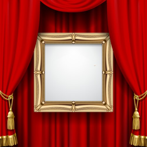 Gold frame with spotlight on curtain background Vector Image