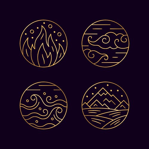 Four elements of nature golden sacred magic signs Vector Image