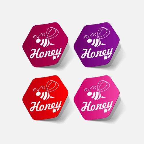 Realistic paper sticker honey Royalty Free Vector Image
