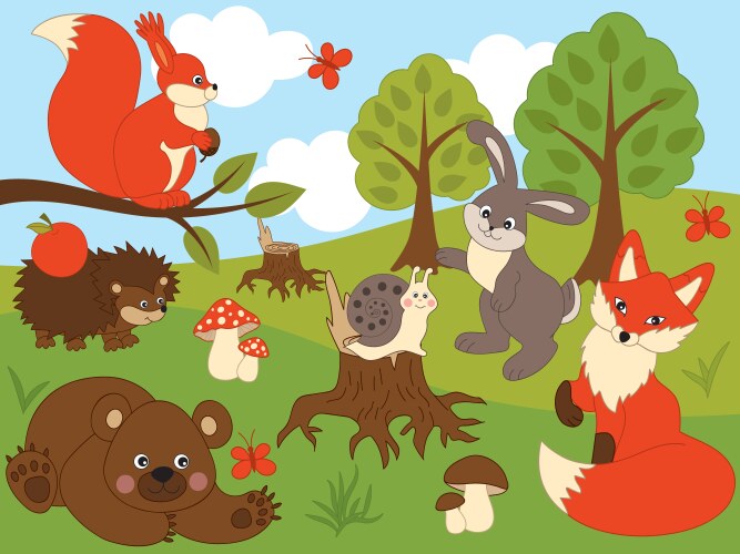 Poster tree with forest animals Royalty Free Vector Image