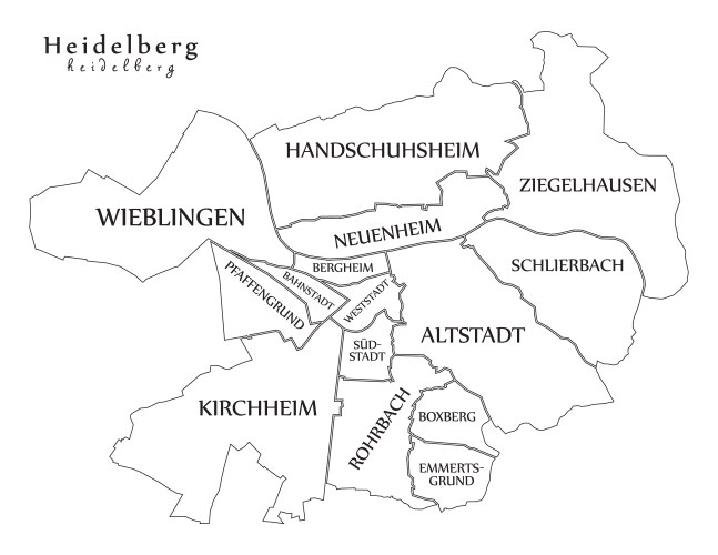 Heidelberg map with boroughs and modern round Vector Image