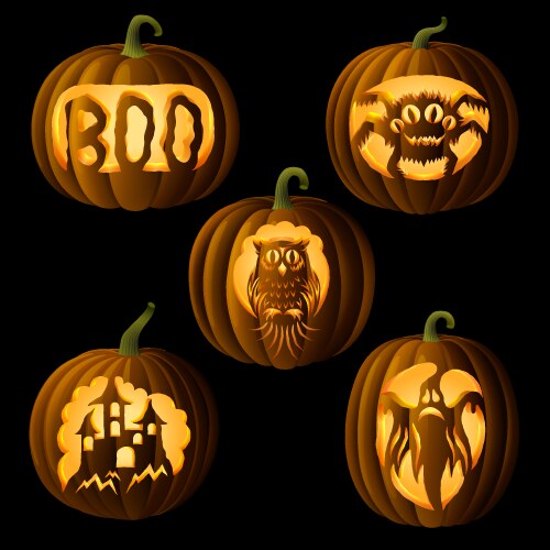 Set halloween pumpkins with different faces Vector Image