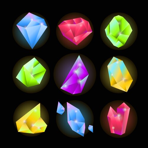 Set of isolated diamonds crystal quartz icons Vector Image