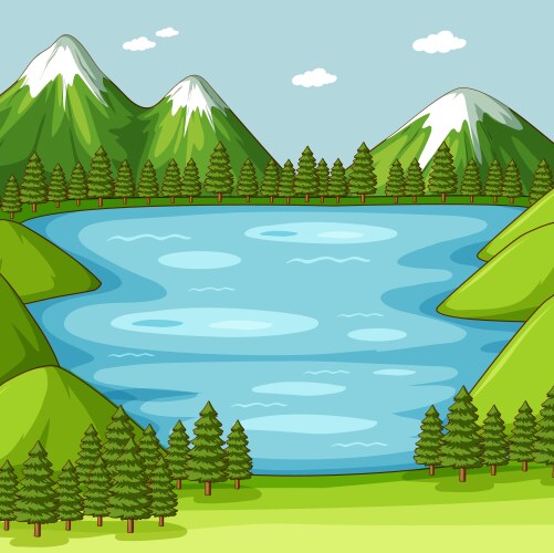 Nature scene background with lake and mountain Vector Image