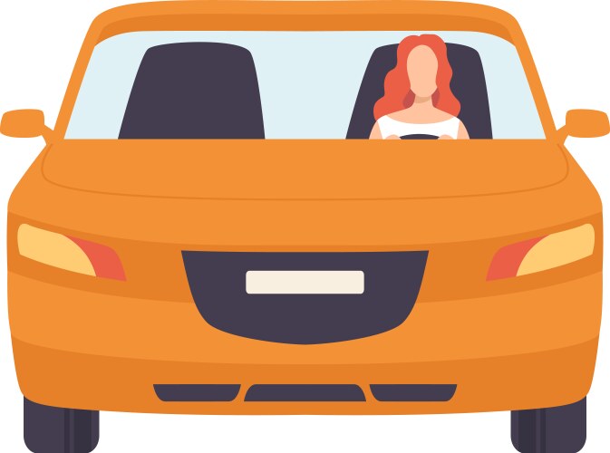 Black car with driver and passenger front view Vector Image