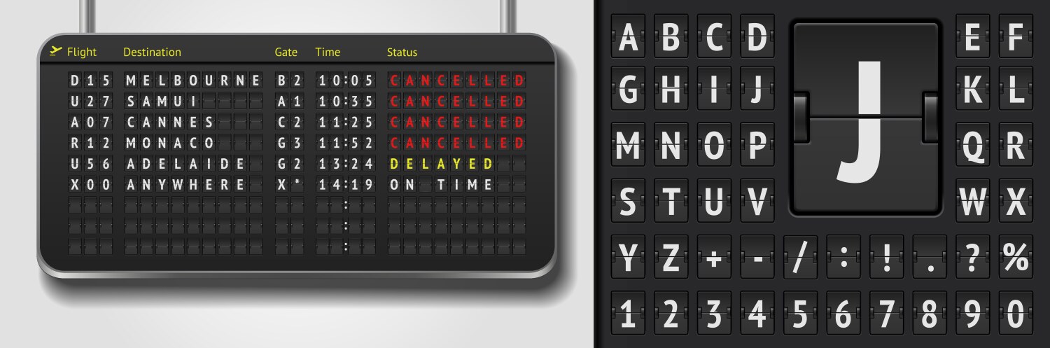 Led airport board isolated template on dark Vector Image