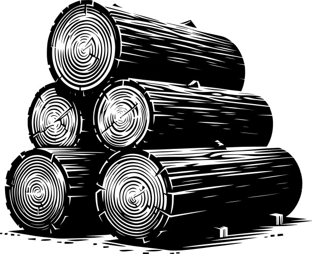 Wood log stack silhouette isolated on white Vector Image