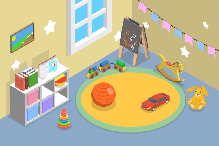 Kindergarten constructor isometric elements set Vector Image