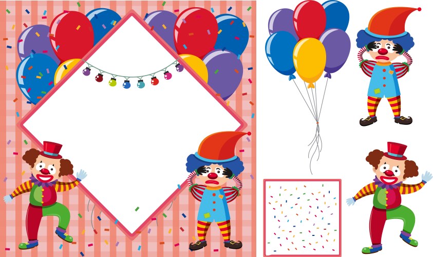Border template with funny clown and balloons Vector Image