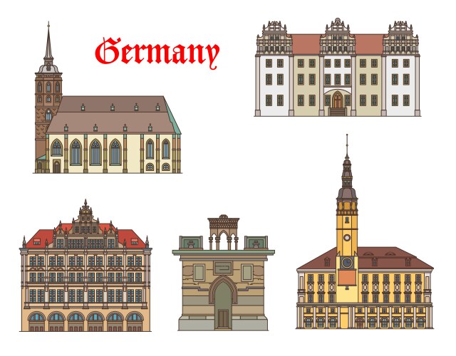 Architecture buildings of germany icons Royalty Free Vector