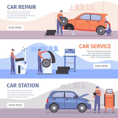 Car repair shop station banner repairman Vector Image