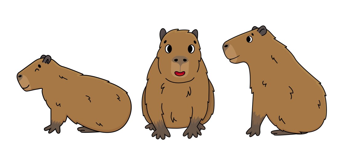 Cute capybara characters set cartoon Royalty Free Vector