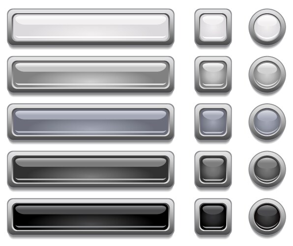 Oval red buttons with bold chrome frame 3d shiny Vector Image