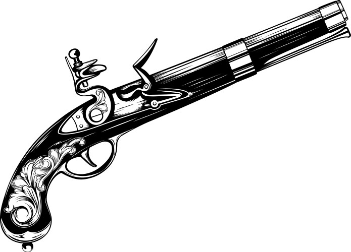 Pirate flintlock pistol isolated coloring page Vector Image