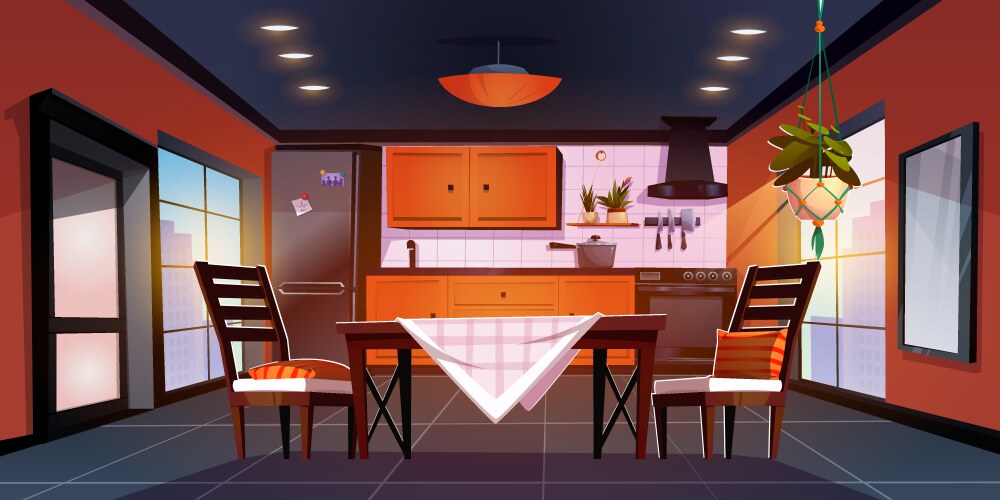 Kitchen room cartoon interior Royalty Free Vector Image
