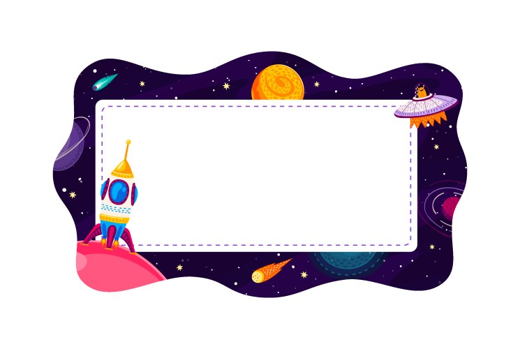 Cartoon galaxy space kid frame border with rocket Vector Image