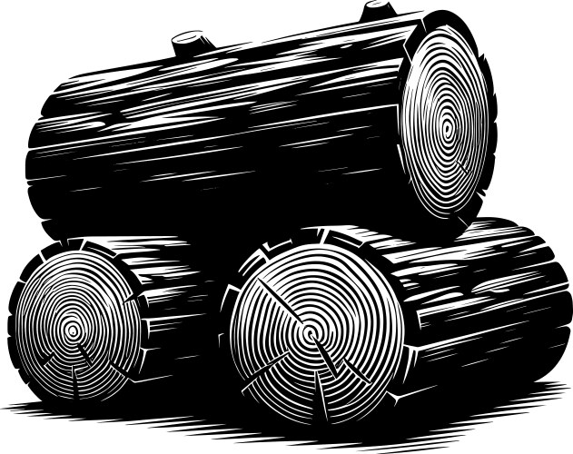 Wood log stack silhouette isolated on white Vector Image