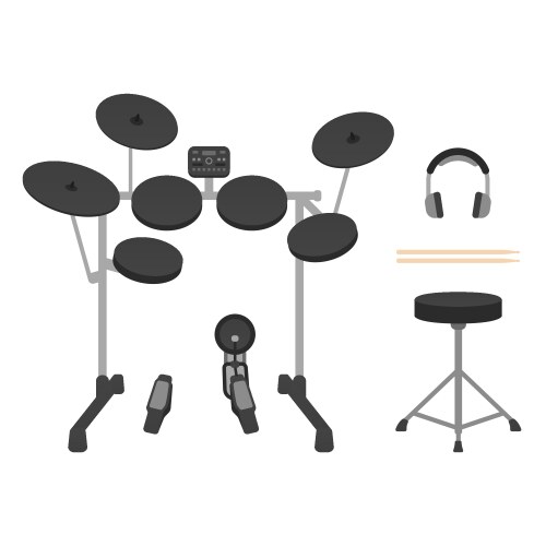 Drums icons set elements drum kit or digital Vector Image