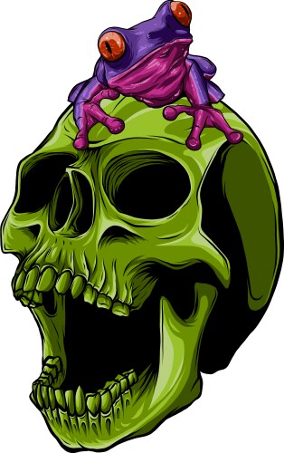 Monochromatic frog on human skull Royalty Free Vector Image