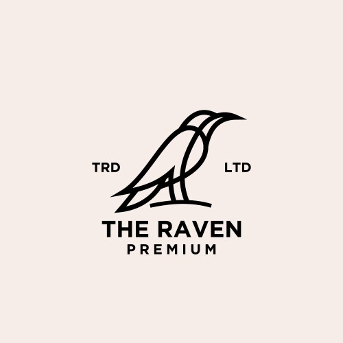 Raven line black white logo Royalty Free Vector Image