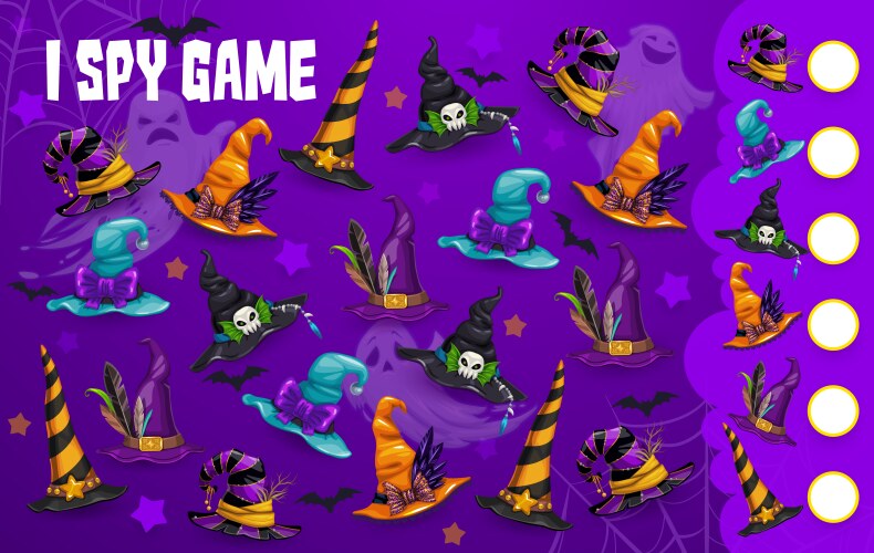 Halloween quiz game find two same witch hats Vector Image