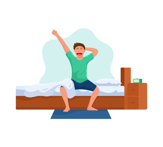 Wake up man joyful happy morning sleeping male Vector Image