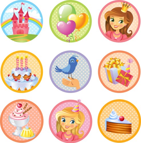 Funny stickers with animals to birthday Royalty Free Vector