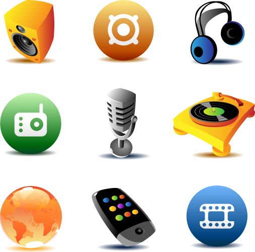Entertainment flat icons on white background Vector Image