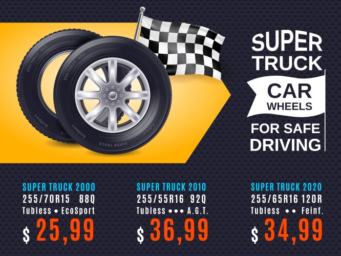 Realistic car wheels set Royalty Free Vector Image