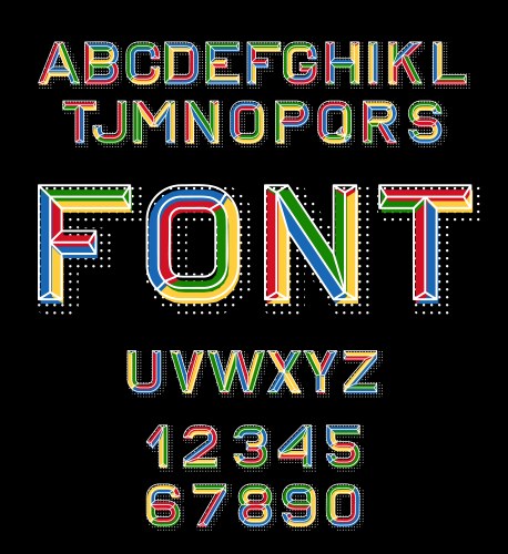 80s retro font disco style alphabet and numbers Vector Image 80s retro font disco style alphabet and numbers Vector Image