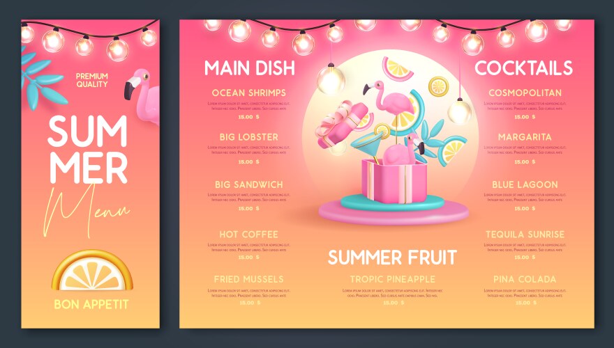 Restaurant summer cocktail menu design Royalty Free Vector