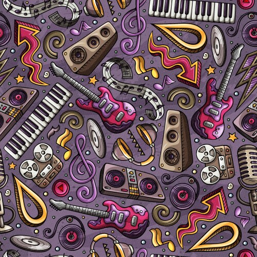 Cartoon hand-drawn musical instruments seamless Vector Image