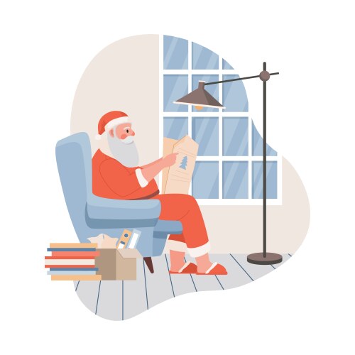Santa claus reading a long list of gifts Vector Image