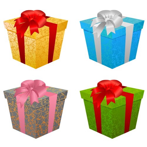 Watercolor Red Gift Box With Green Christmas Bow Vector Image