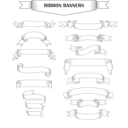 Ribbon banner set sketch Royalty Free Vector Image
