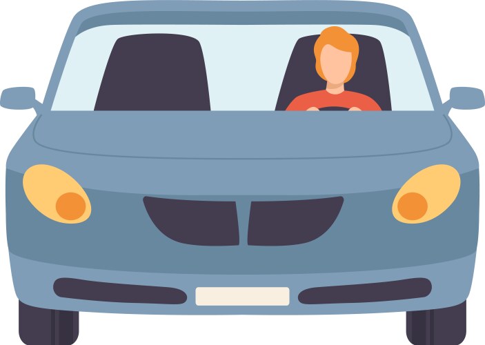 Black car with driver and passenger front view Vector Image