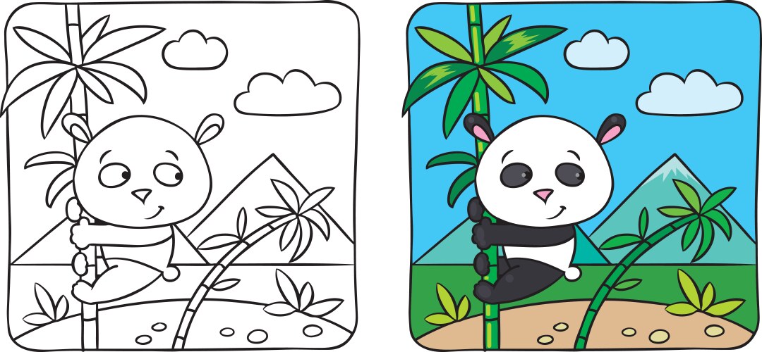 Cute kawaii cartoon character panda coloring page Vector Image