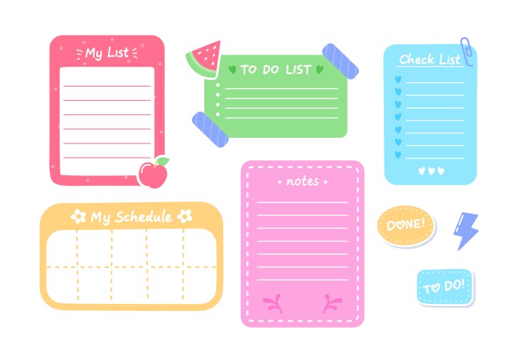 Set of cards notes and stickers with cute Vector Image