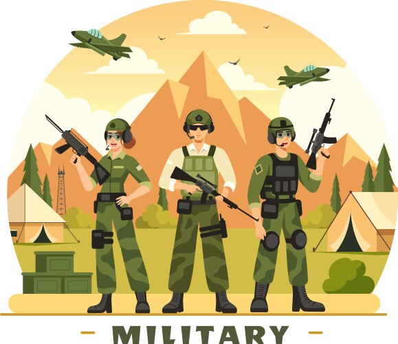 Military army forces featuring soldiers weapons Vector Image