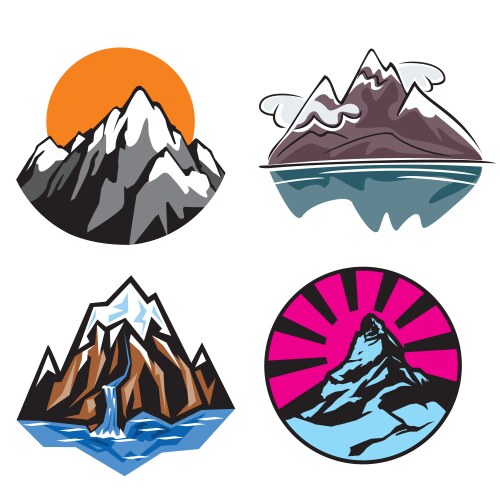 Mountain line art stickers Royalty Free Vector Image