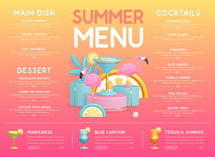 Restaurant summer cocktail menu design Royalty Free Vector